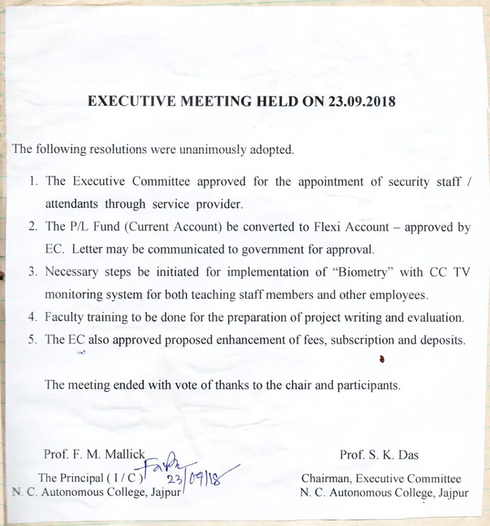 Executive Committee – N.C.(Narasingh Choudhury) Autonomous College,Jajpur